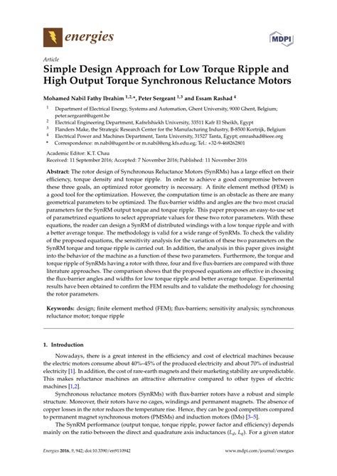 Pdf Simple Design Approach For Low Torque Ripple And High Output Torque Synchronous Reluctance
