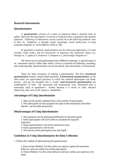 Research Instruments Lecture Research Instruments Questionnaires A