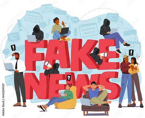 People And Fake News Concept Characters Susceptible To Misinformation
