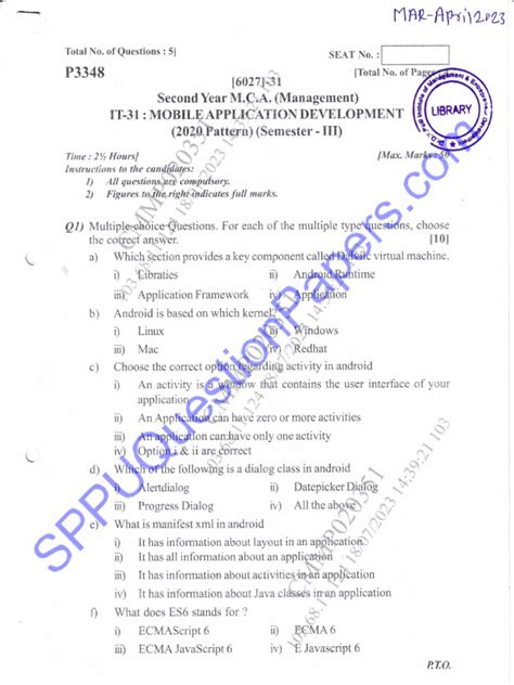 Postgraduate Pg Master Computer Applications Mca Semester 3 2023 May Mobile Application