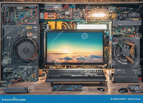Old Computer Room Full Of Old Computer Parts Stock Illustration