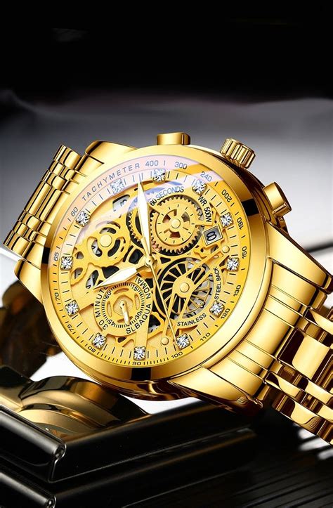 Mens Watches Tourbillon Rotating Gold Steel Business Wristwatch Watches For Men Luxury