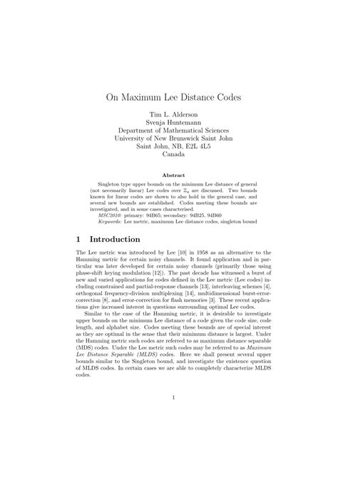 pdf on maximum lee distance codes