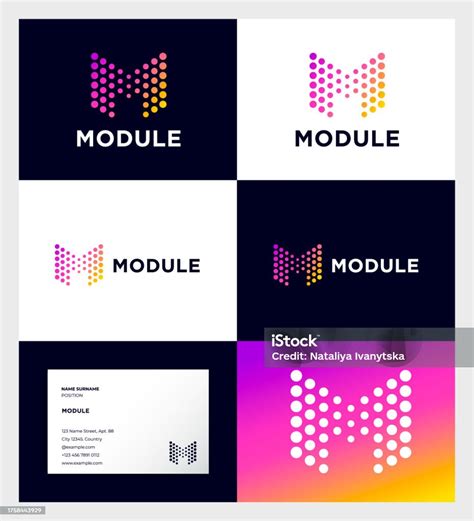 Letter M Module Symbol M Monogram Consist Of Color Dots Identity Business Card Stock