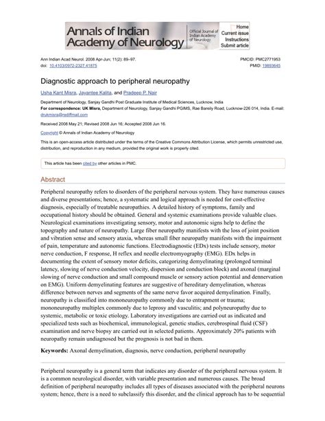 Pdf Diagnostic Approach To Peripheral Neuropathy