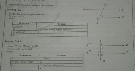 Solved Directions Complete The Two Column Proofs Learning Task 1 Given L M Cut By A