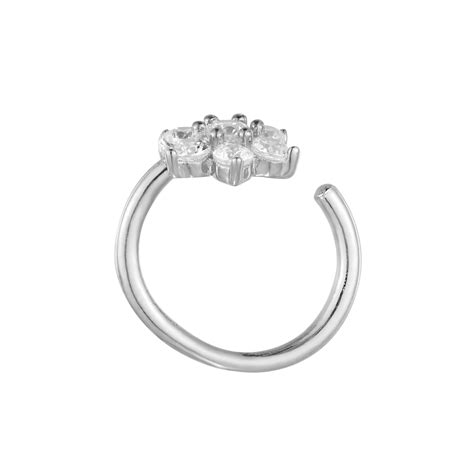 9ct Solid White Gold Tiny Cz Flower Open Hoop
