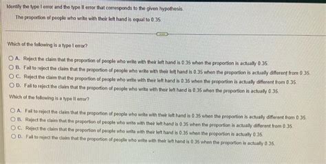 solved identify the type i error and the type ii error that