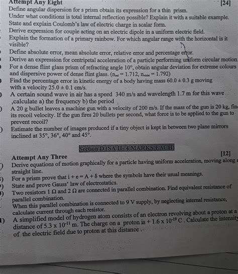 Attempt Any Eight 24 Define Angular Dispersion For S Prism Obtain Its