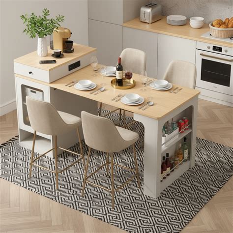 Latitude Run® Expandable Kitchen Island And Dining Table Convertible 3
