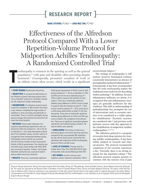 Stevens Tan 2014 Effectiveness Of The Alfredson Protocol Compared With