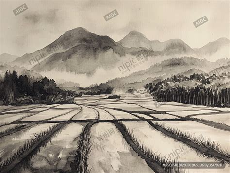 Ai创作图梯田水彩画 手绘田园 梯田水墨 稻全景画 手绘稻田 山水种稻 水彩田园 写生田野田园 面水彩风景 农村手绘水彩 手绘田园风光 稻田