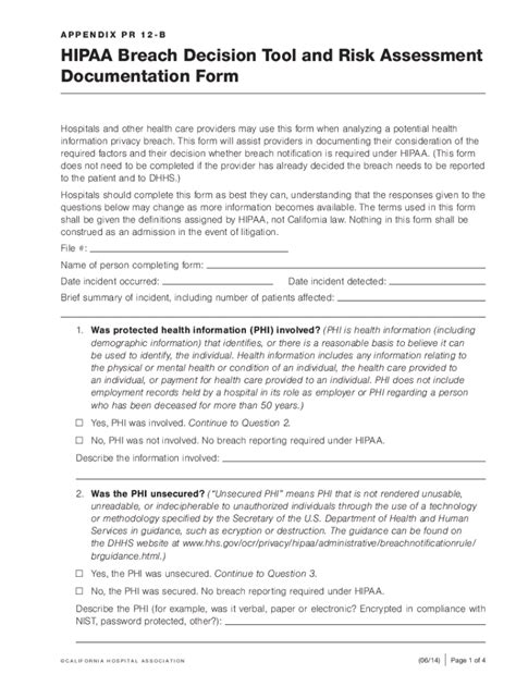 Hipaa Breach Decision Tool And Risk Assessment Documentation Form