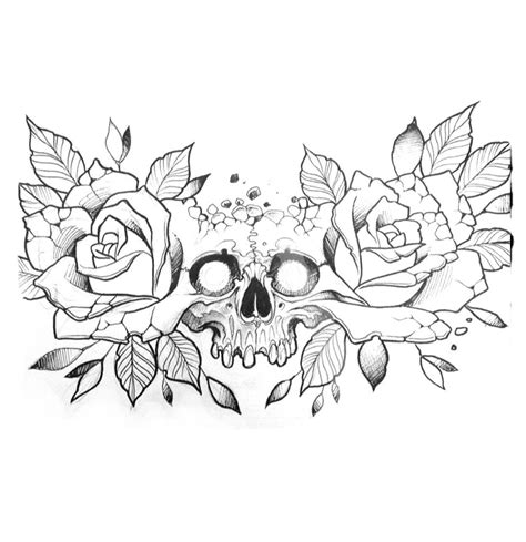 Skull And Roses Tattoo Design