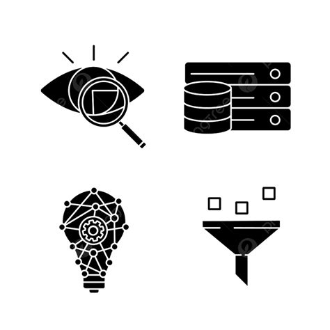 Machine Learning Glyph Icons Set Isolated Retina Negative Png And