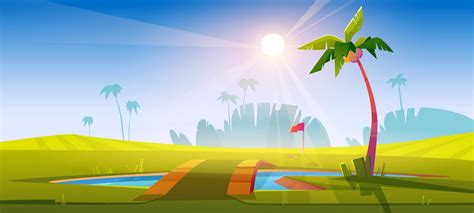 Golf Course With Green Grass And Pond 14484776 Vector Art At Vecteezy