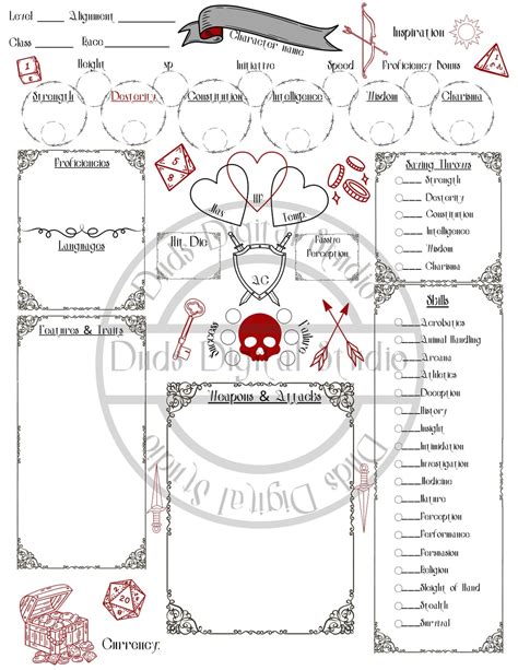 Rogue Class Dnd Character Sheet Bundle Black And Red Theme Digital