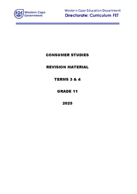 Consumer Studies Gr 11 Term 3 And 4 Revision Material 2025 Studocu