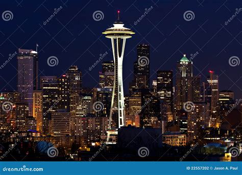 Seattle Skyline At Night Editorial Photography Image Of Evening 22557202