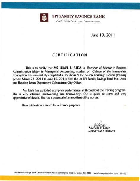 Bank Certificate Bpi