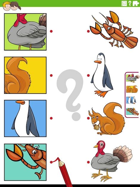 Premium Vector Match Cartoon Animals And Clippings Educational Game