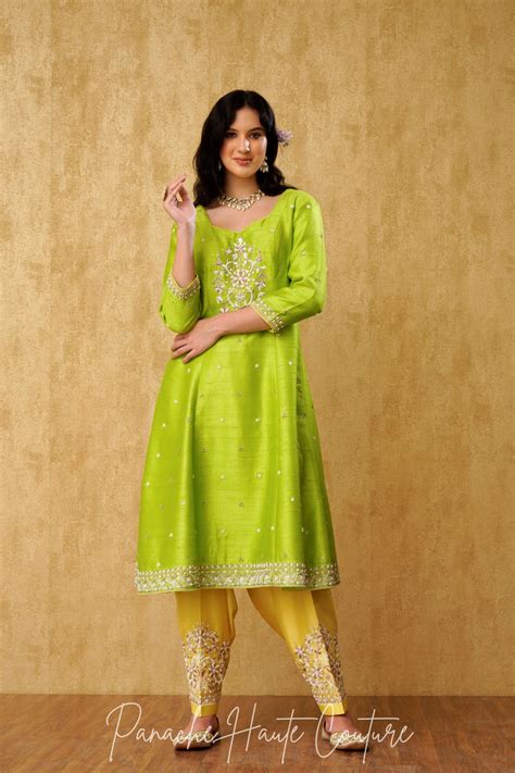 Fresh And Vibrant Lemon Green And Yellow Punjabi Suit Panache Haute