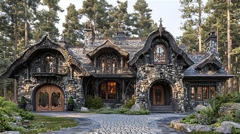 Fairytale Stone Cottage In A Pine Forest Stock Illustration