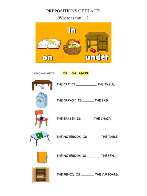 Prepositions Of Place School Objects Pdf