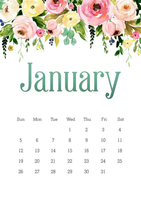 Free Printable 2020 5x7 Pretty Floral Calendar With Bonus To Do