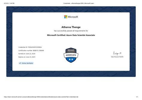 Atharva Thenge On Linkedin Azure Datascience Certification Dp100