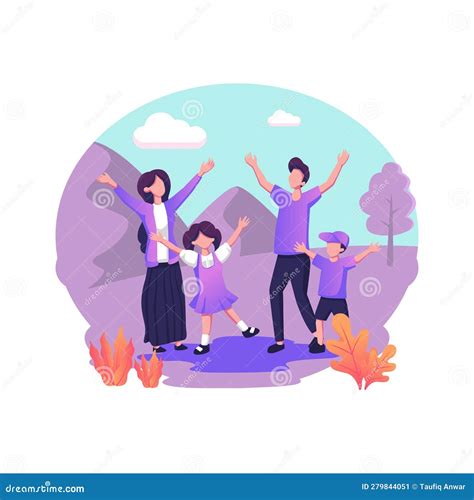 Feliz Madre De Familia Padre Hija Hijo Agarrando La Mano Y Abrazando La