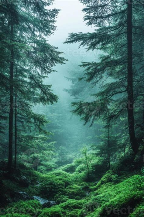 Green Foggy Forest Wallpaper