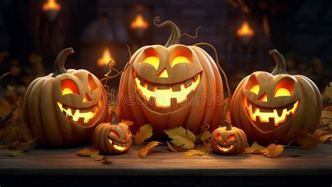 A Halloween Scene With Candles Carving Boo Pumpkins Illustration Stock