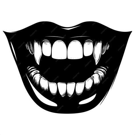 A Black Silhouette Vampire Teeth On A White Background Premium Ai