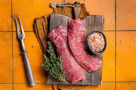 Butcher Table With Raw Lamb Tenderloin Fillet Mutton Loin Meat With