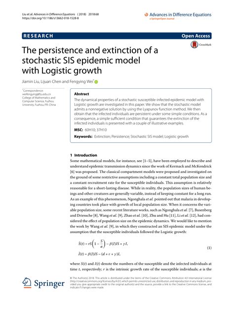 Pdf The Persistence And Extinction Of A Stochastic Sis Epidemic Model With Logistic Growth