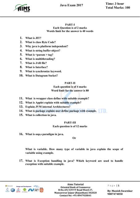 Java Exam 2017 Pdf