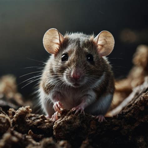 A Mouse Is Sitting On A Log And It Is Black And White Premium Ai Generated Image