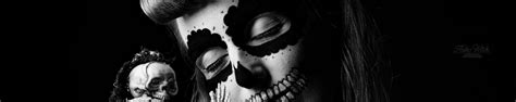 2000x400 Resolution Closed Eyes Dark Women Model And Skull 2000x400 Resolution Wallpaper