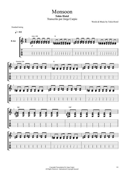 Monsoon Tab And Chords Tokio Hotel