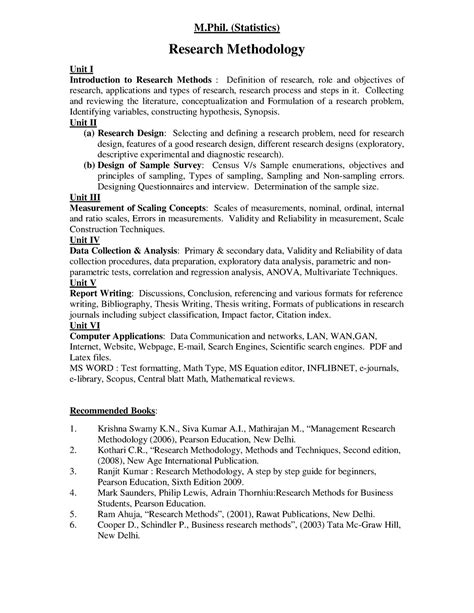 Mphil Stats Research Methodology Part1 M Statistics Research Methodology Unit I