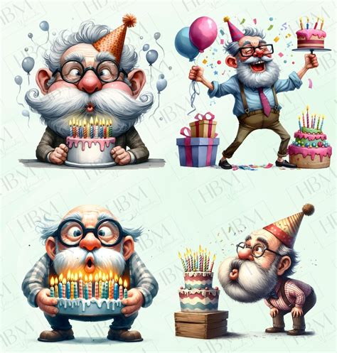 Funny Grandpa Birthday Clipart Bundle Quirky Old Man Png Party