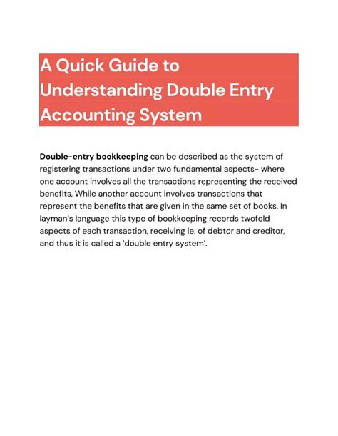 Ppt A Quick Guide To Understanding Double Entry Accounting System