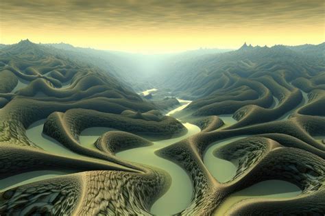 Premium Ai Image Fractal Landscape With Rolling Hills And Winding