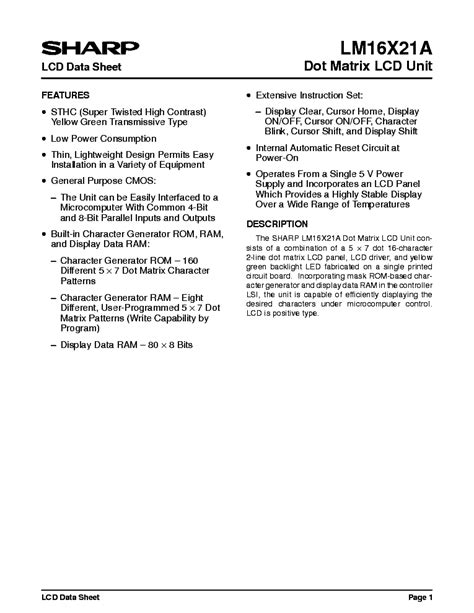 Sharp Lm16x21a Dot Matrix Lcd Unit Service Manual Download Schematics Eeprom Repair Info For