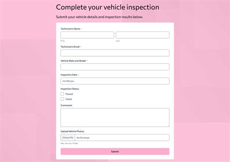 Uber Inspection Form Template Woorise