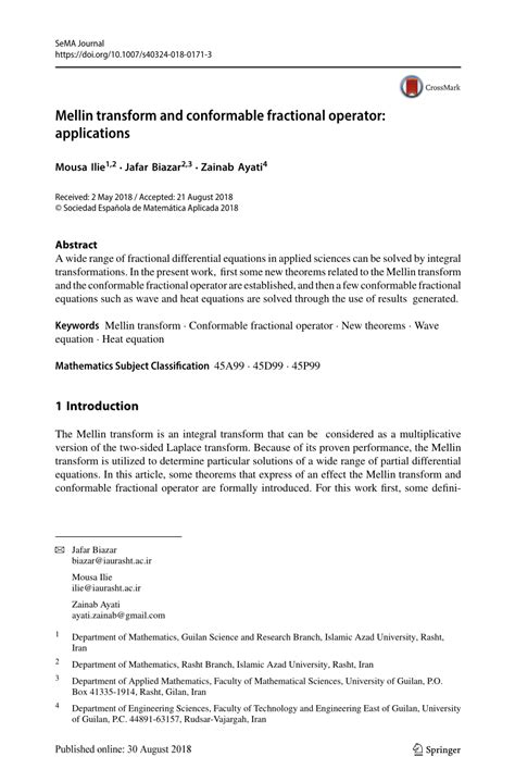 Pdf Mellin Transform And Conformable Fractional Operator Applications