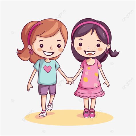 함께 더 나은 벡터 손을 잡고 웃는 얼굴로 두 귀여운 만화 소녀 상표 클립 아트 Png 일러스트 및 벡터 에 대한 무료 다운로드 Pngtree