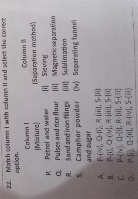 match column i with column ii and select the correct option column i m