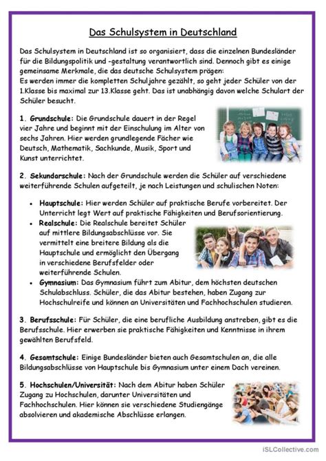 Text über Das Schulsystem In Deutsch Deutsch Daf Arbeitsblätter Pdf And Doc